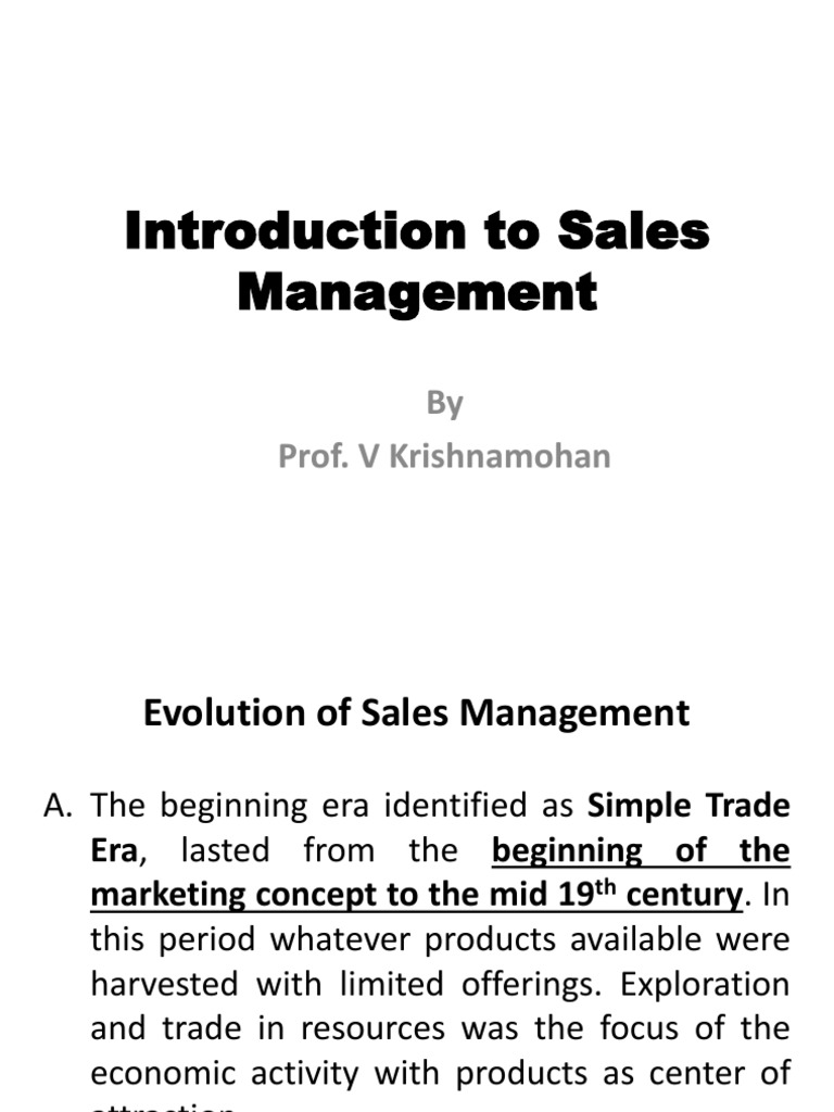 Introduction To Sales Management: by Prof. V Krishnamohan | PDF | Sales ...