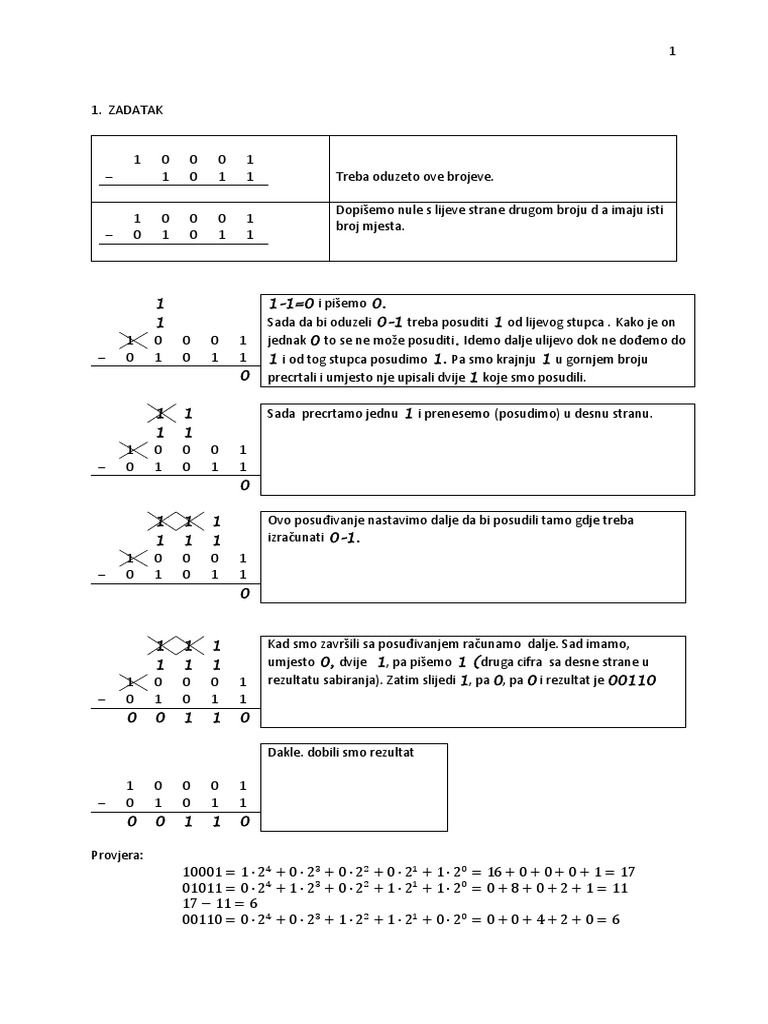 2 Oduzimanje Binarnih Brojeva | PDF