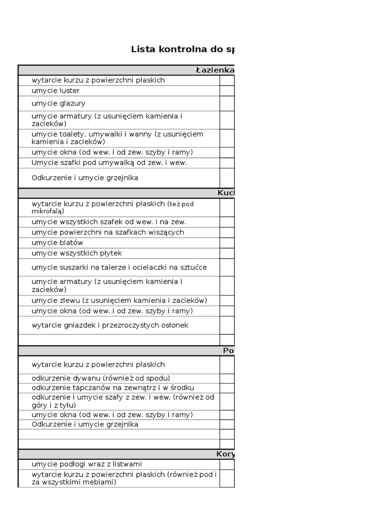 Lista Kontrolna Sprzatania z80 | PDF