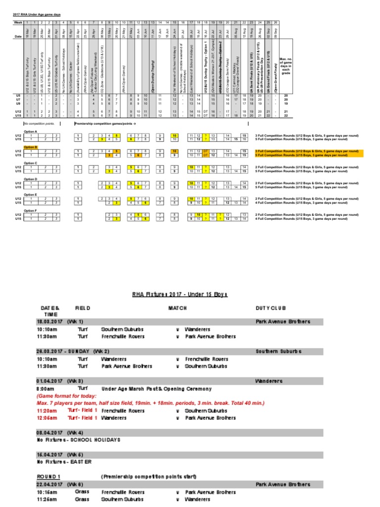 Rha Under Age Fixtures 2017 07-05a 1 | PDF | Sports