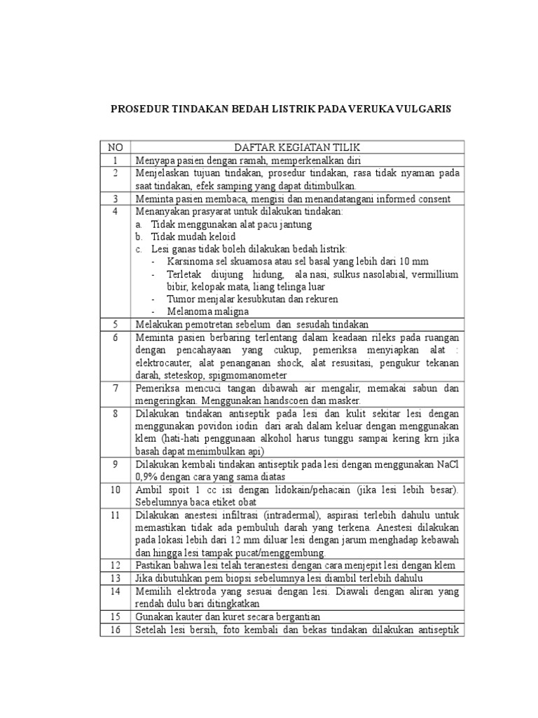 Prosedur Bedah Listrik Veruka Vulgaris | PDF