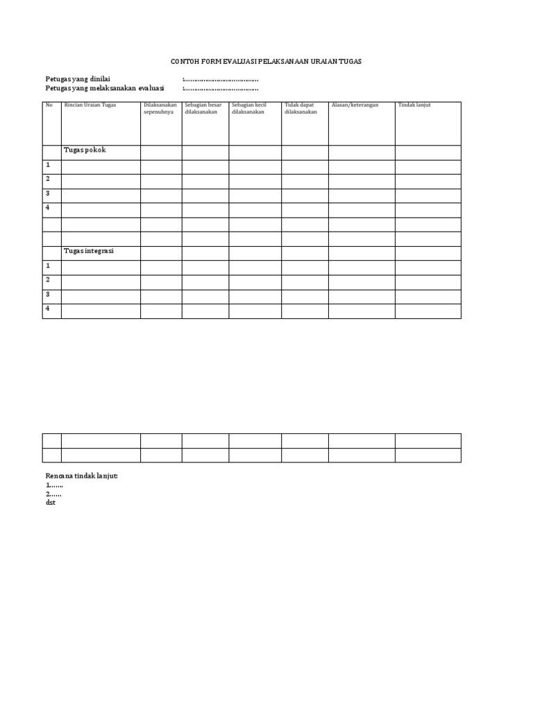 Contoh Form Evaluasi Pelaksanaan Uraian Tugas | PDF