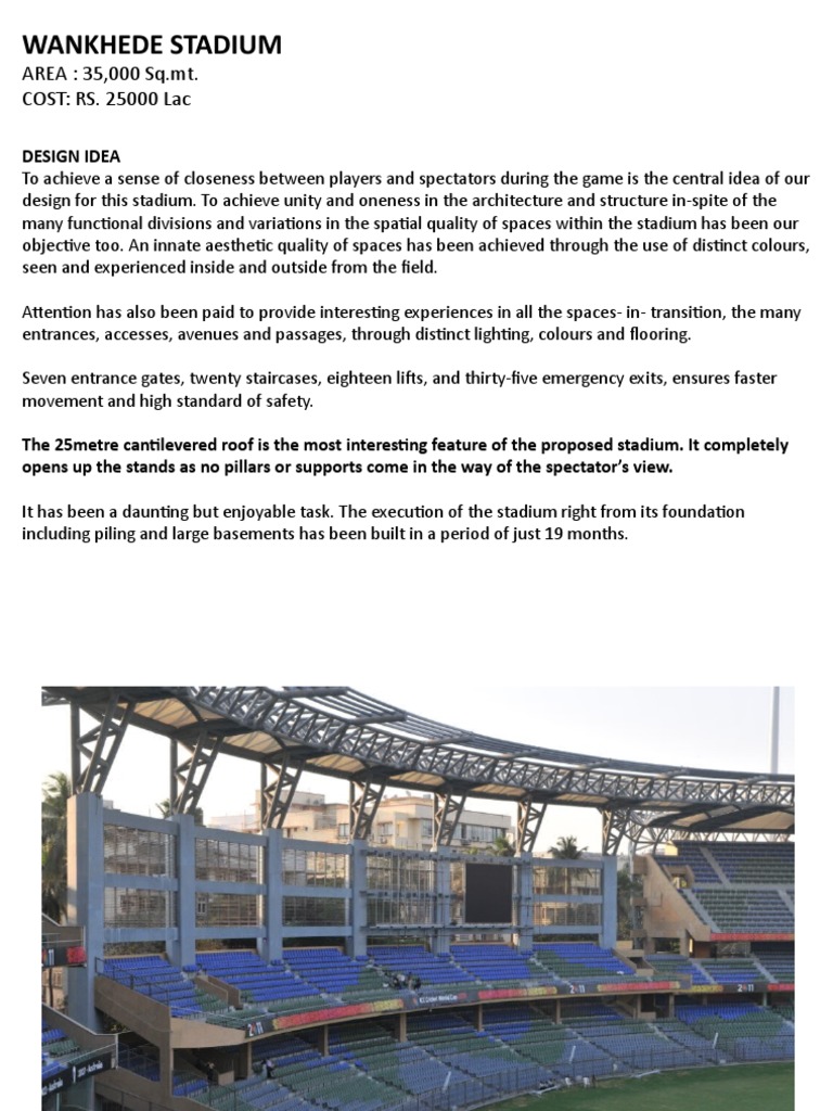 Wankhede Stadium Design and Capacity Details | PDF