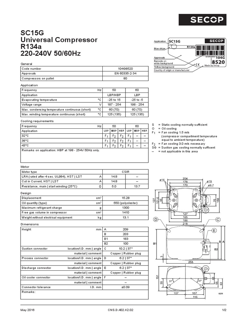 sc15g 104g8520 R134a 220v 50hz 60hz 05-2016 cnsd402k202 | PDF | Gas ...