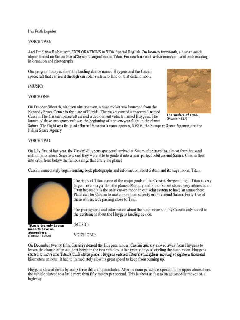 The Surface of Titan.: (Picture - ESA) | PDF | Space Colonization | Saturn