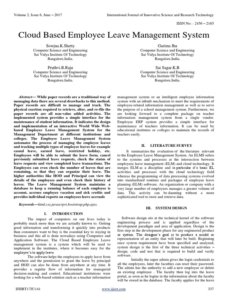 Cloud Based Employee Leave Management System | PDF | Databases | Cloud ...
