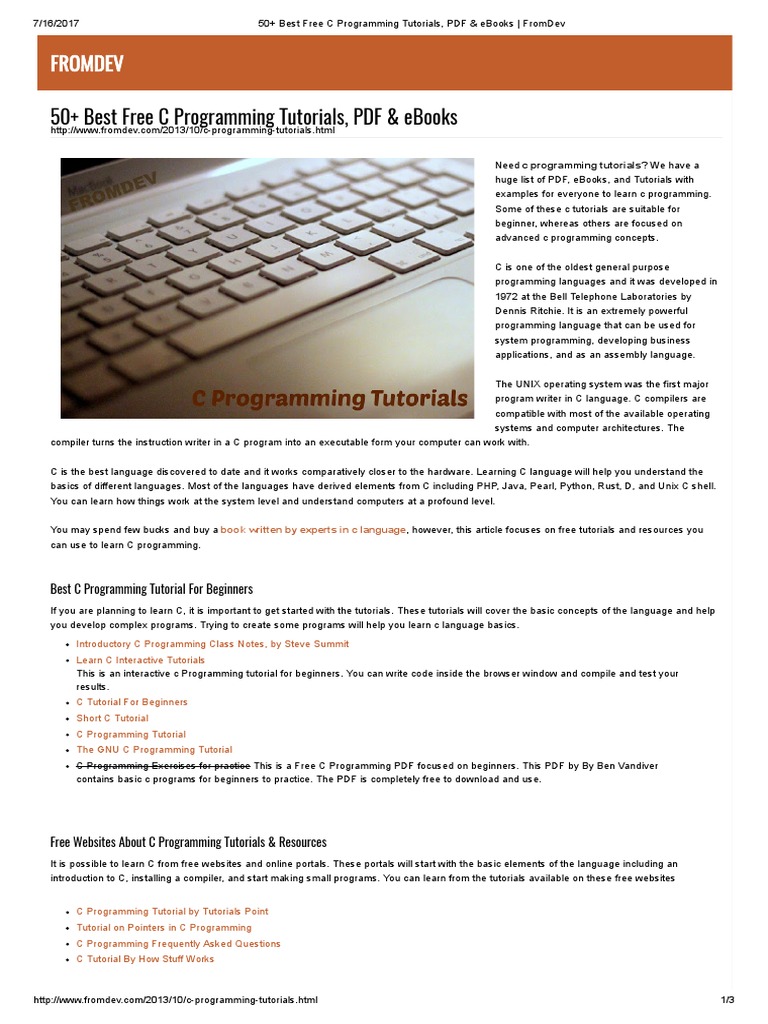 50+ Best Free C Programming Tutorials, PDF & eBooks | FromDev | PDF | C ...