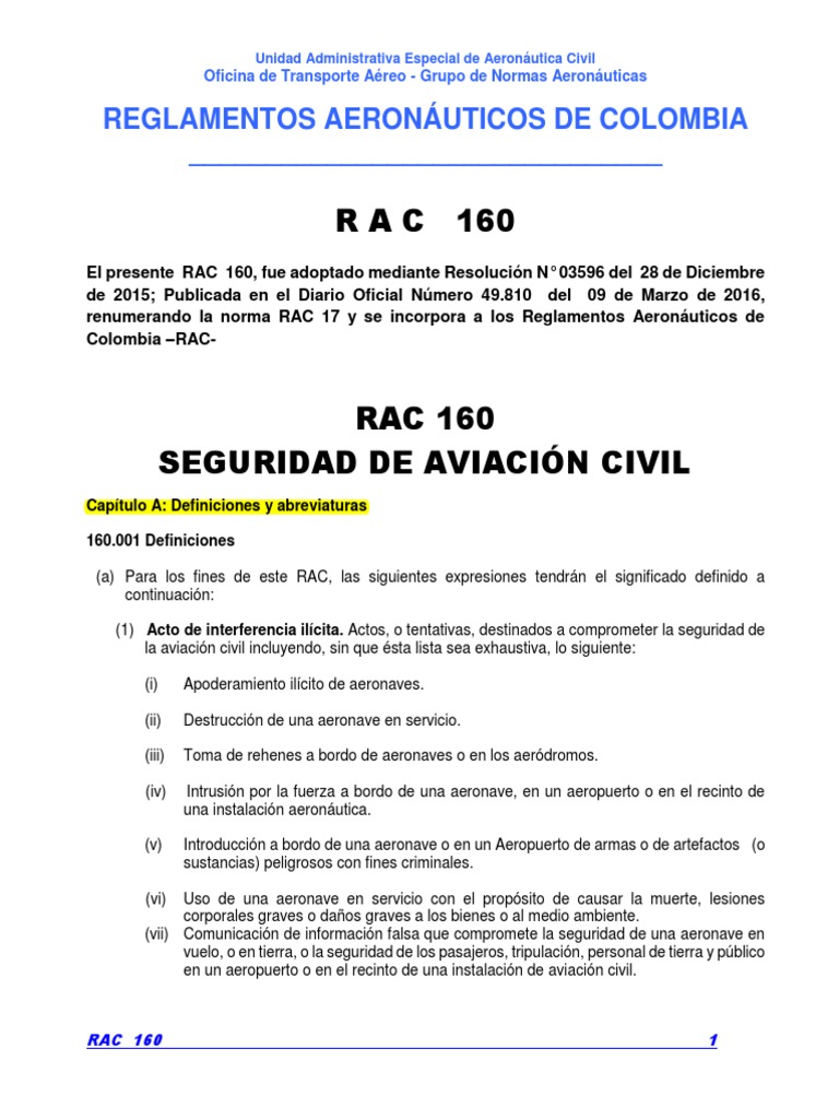 RAC 160 - Seguridad de La Aviación Civil | PDF | Aeropuerto | Shooting ...