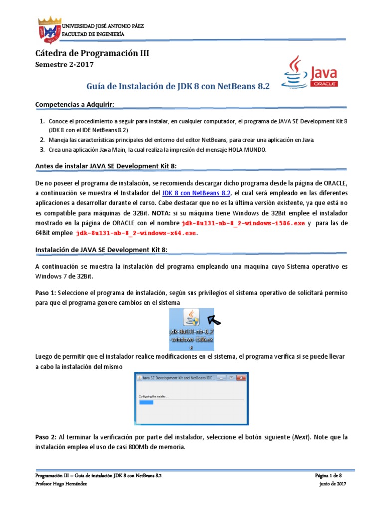 Instalación JDK 8 y NetBeans 8.2 | PDF | Java (lenguaje de programación) | Programa de computadora