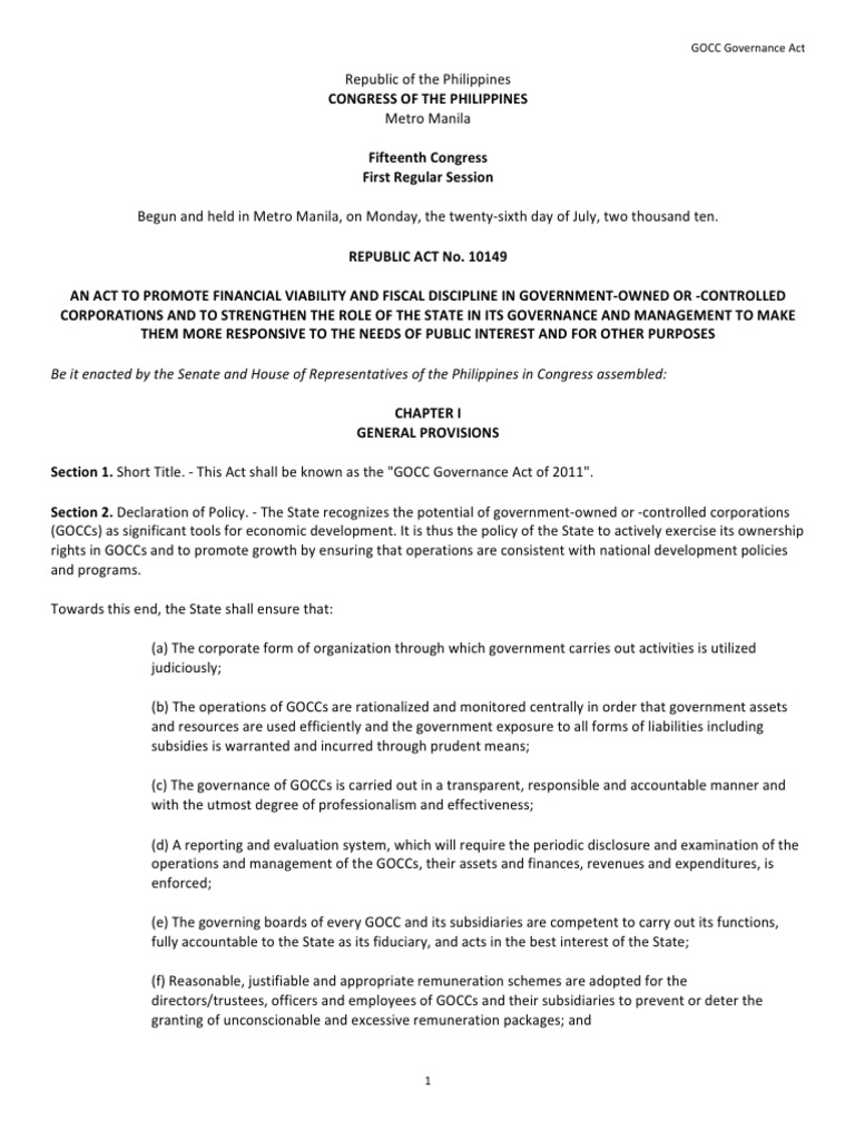 gocc law | Board Of Directors | Governance