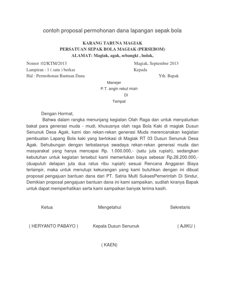 Contoh Proposal Permohonan Dana Lapangan | PDF