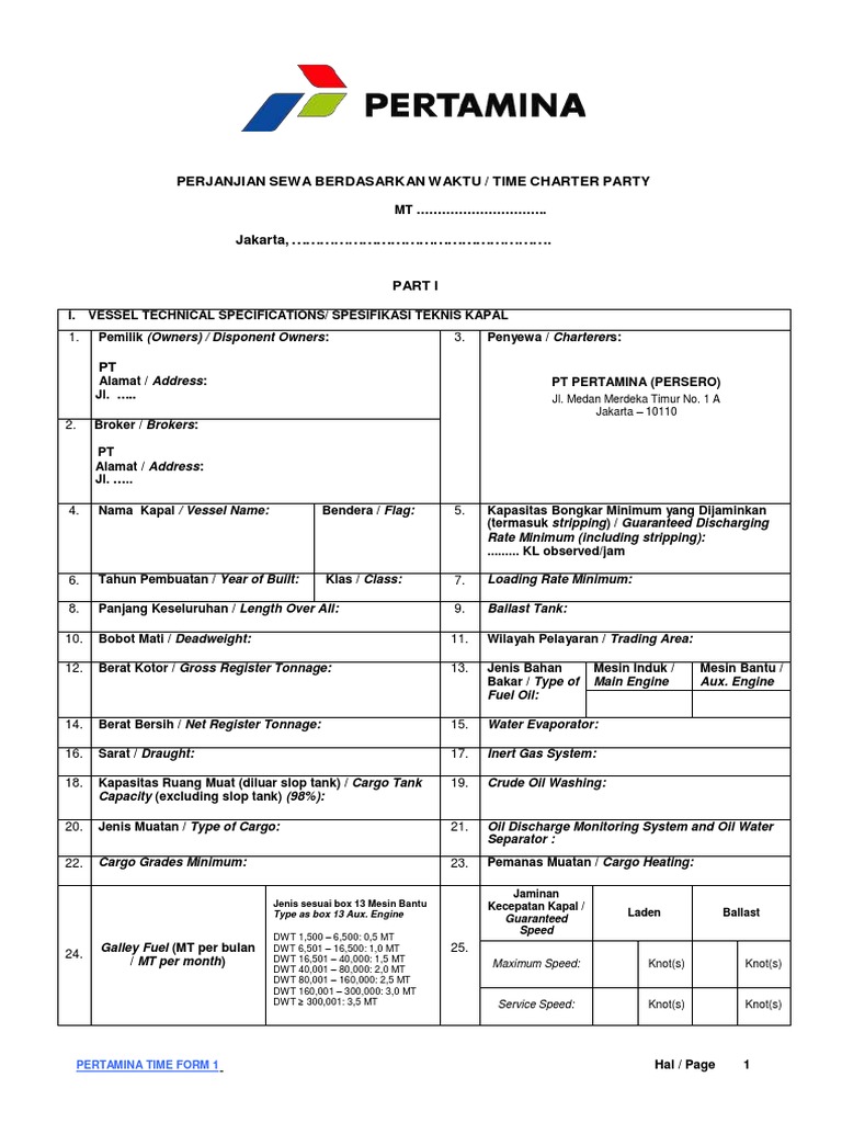 Time Charter Party Agreement Template | PDF