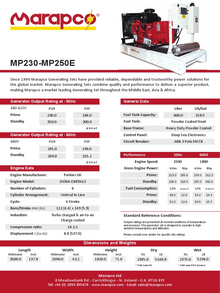 MP230-MP250E Generating Set: Reliable Power Solutions from Marapco ...