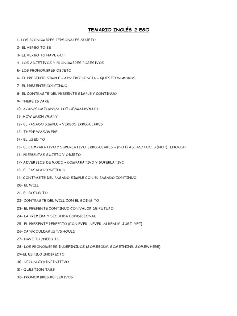 Temario Inglés 2 ESO | PDF