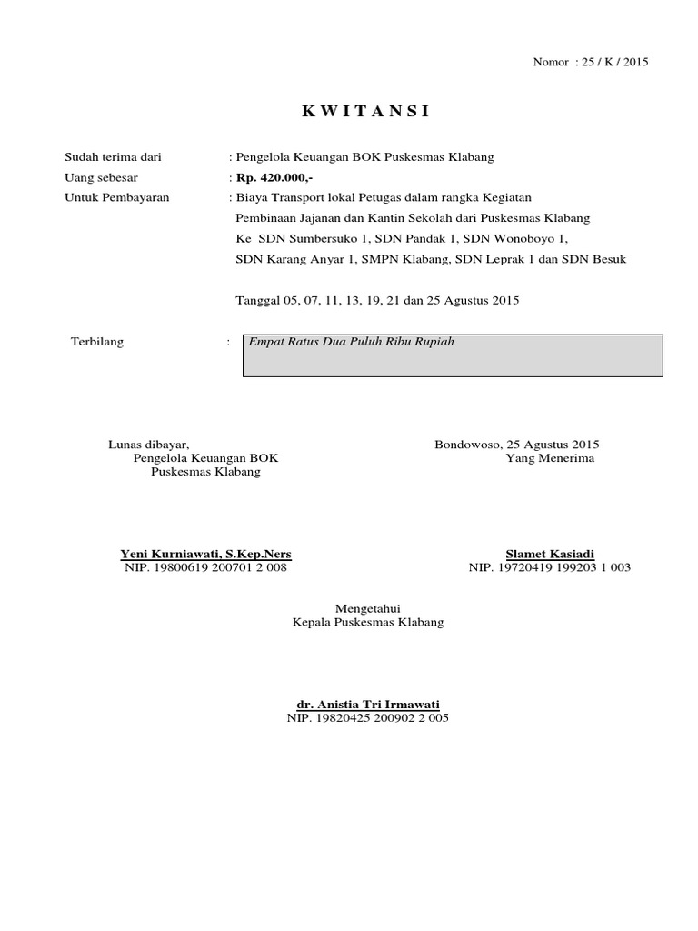 Kwitansi Transport | PDF