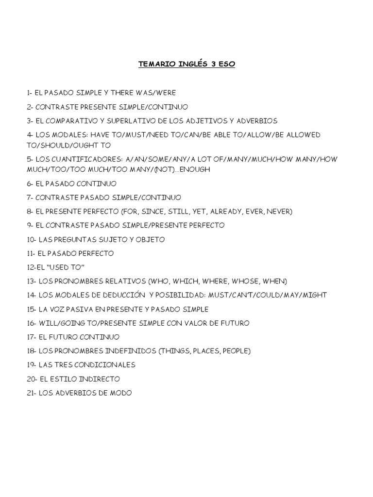Temario Inglés 3 Eso