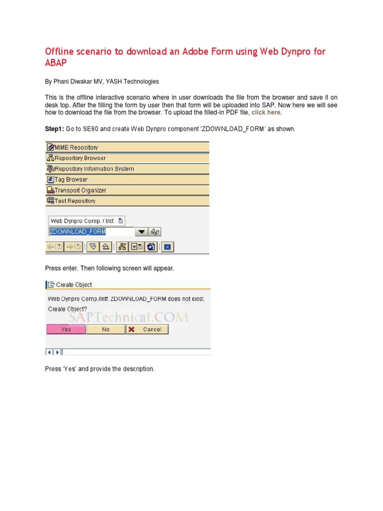 Offline Scenario To Download An Adobe Form Using Web Dynpro For Abap | PDF