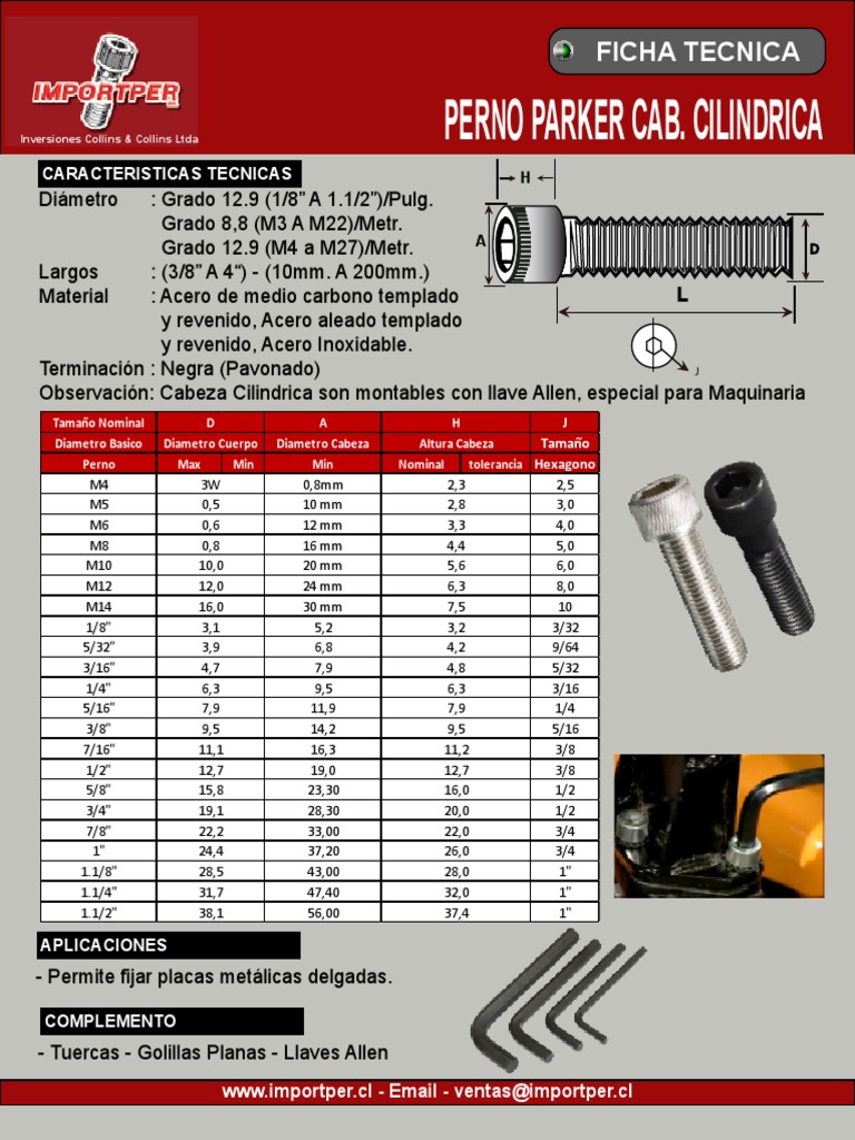 Tipos Pernos Cabeza Hexagonal Interna | PDF | Materiales de construcción | Rieles