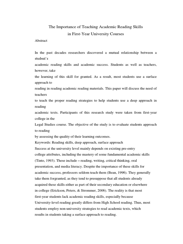 The Importance of Teaching Academic Reading Skills | PDF | Reading ...