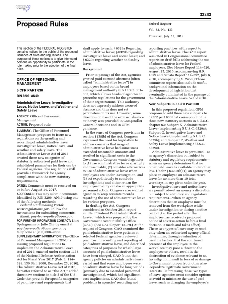 Proposed Federal Leave Regulations | PDF | United States Code ...