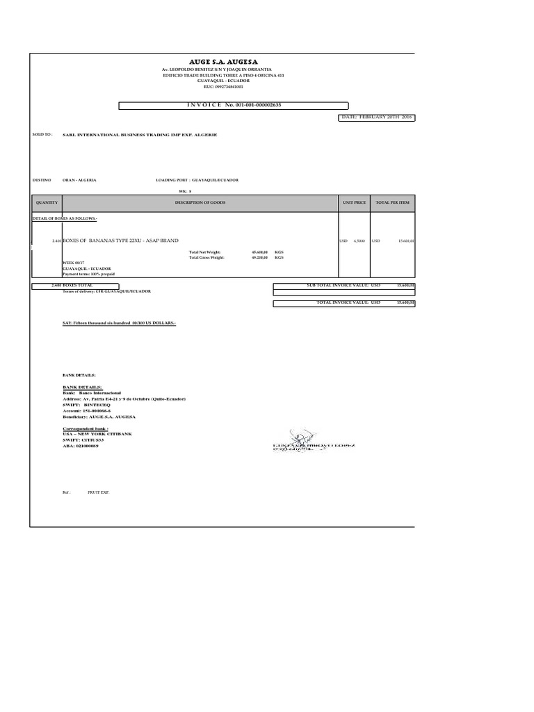 Wk08 Proforma Invoice Algeria 6.5 | PDF | Business | Market (Economics)