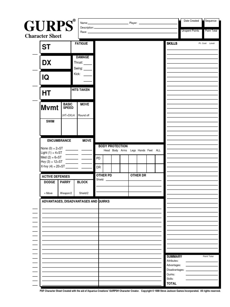 Gurps Pc Sheet 2 | Role Playing Games | Tabletop Games
