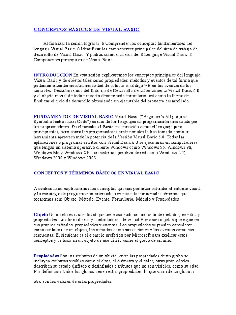Conceptos Básicos De Visual Basic Pdf Básico Programa De Computadora 0184