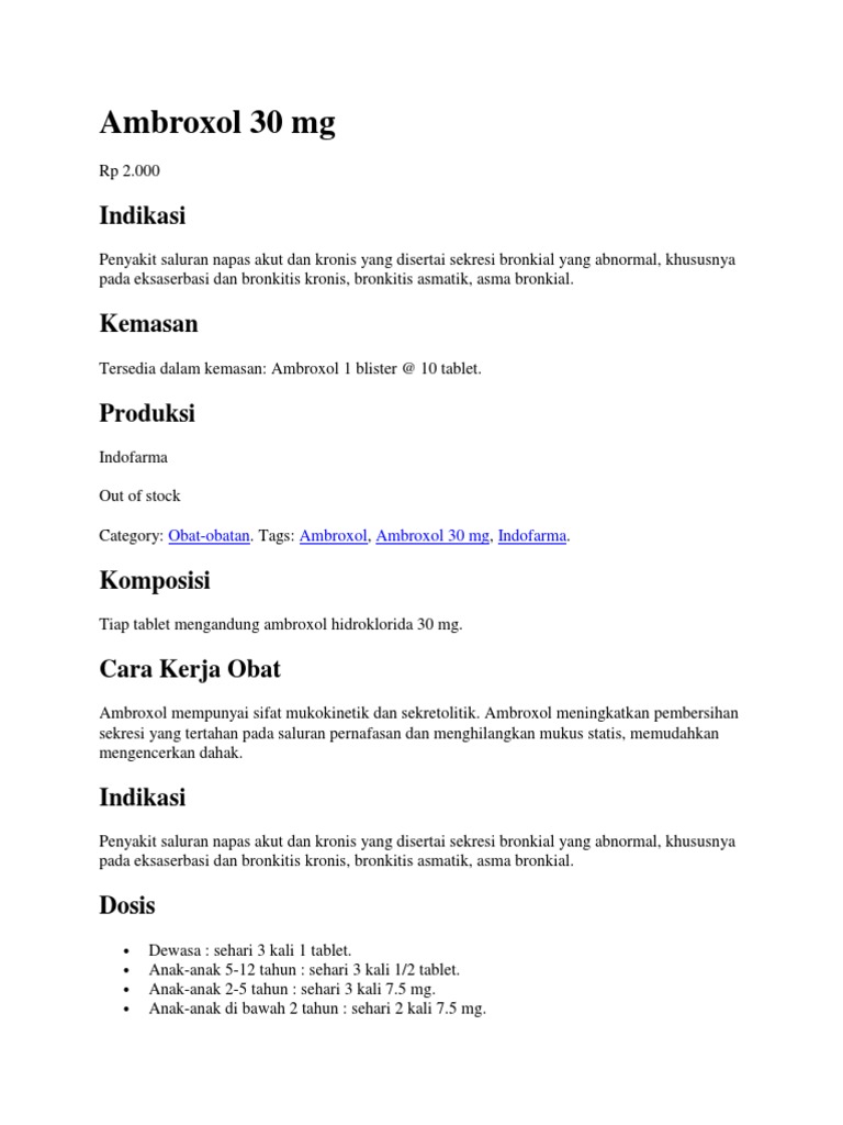 Dosis dan Indikasi Ambroxol 30 mg | PDF | Pengembangan Diri | Kesehatan ...