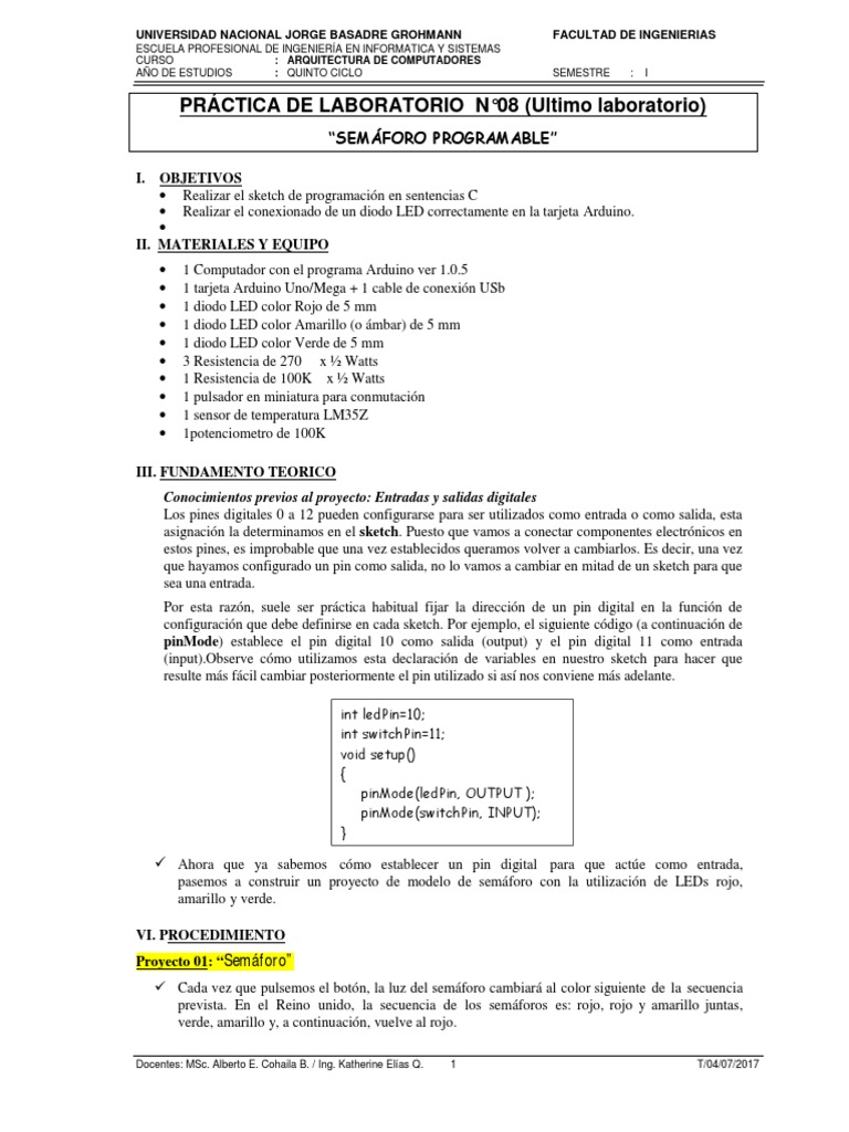 LABORATORIO 08 - Semaforo Arduino | PDF | Diodo emisor de luz | Arduino