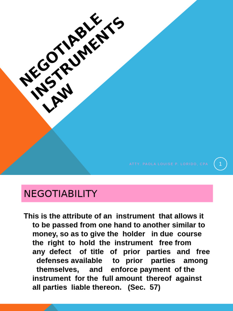 Negotiable Instruments Law Day 1 For Students | PDF | Promissory Note ...