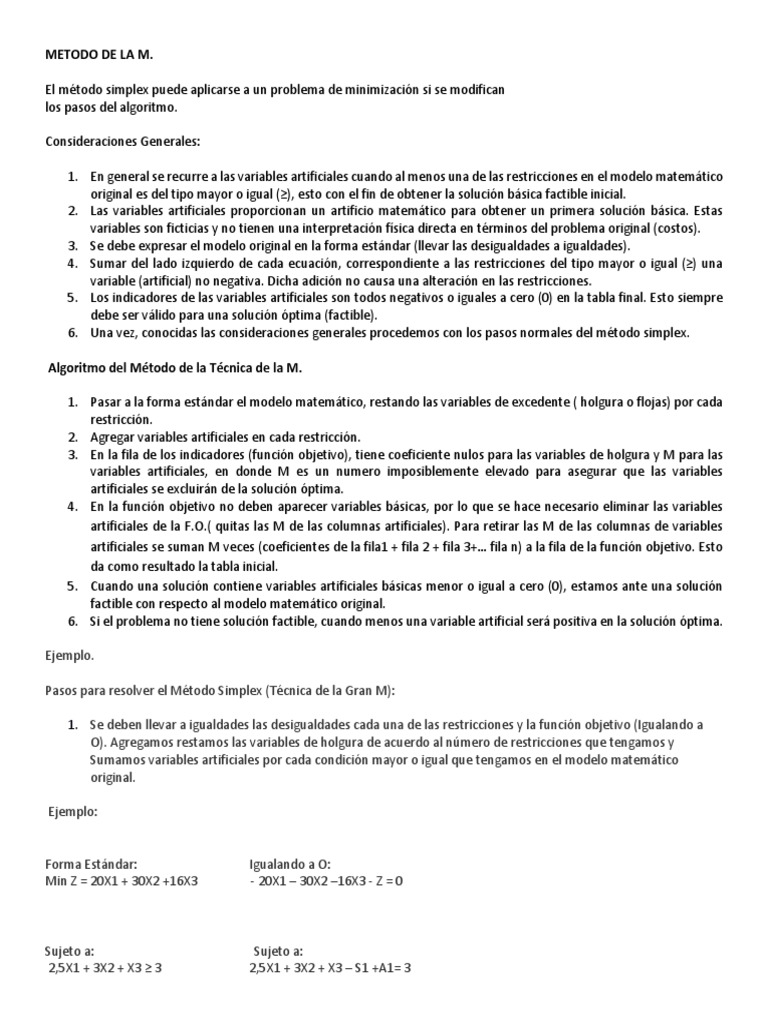 1 6 1 Metodo de La Gran M | PDF | Programación lineal | Objetos matemáticos