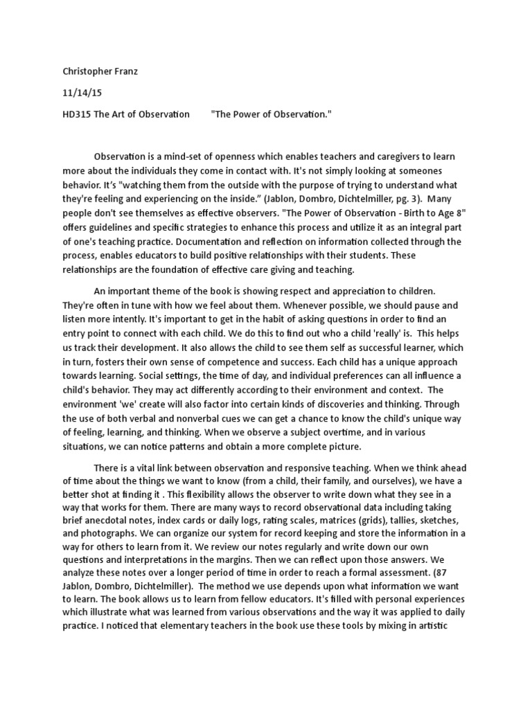 Book Critique - The Power of Observation | PDF | Observation | Learning