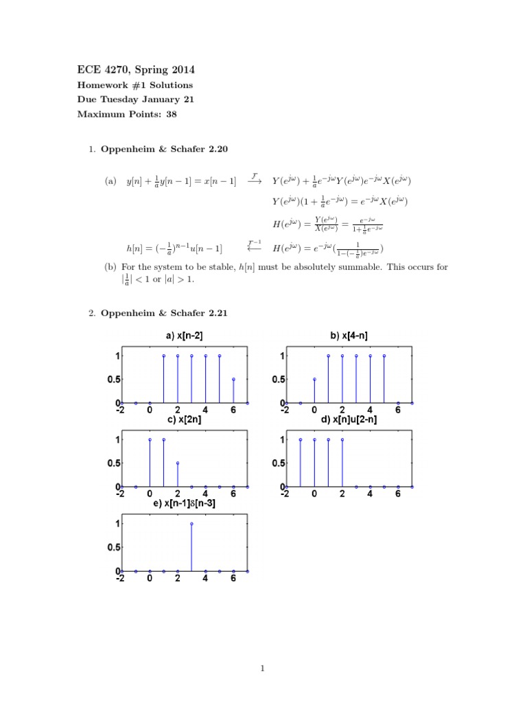 ECE 4270 HW1 Solution | PDF | Signal Processing | Cybernetics
