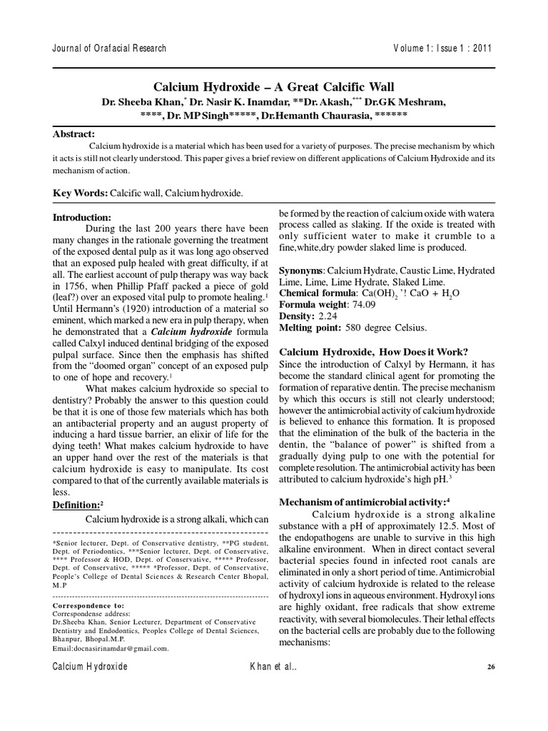 Calcium Hydroxide - A Great Calcific Wall PDF | PDF | Radical ...