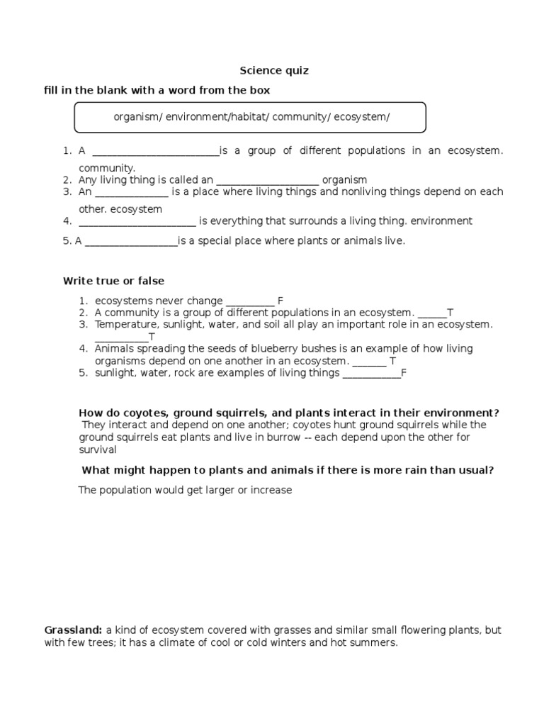 Science Quiz Ecosystem Part1 | PDF | Forests | Desert