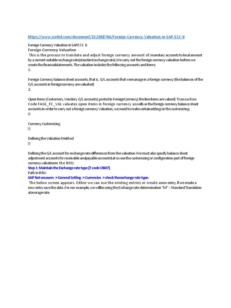 Configuring Foreign Currency Valuation in SAP ECC 6: Defining Exchange ...