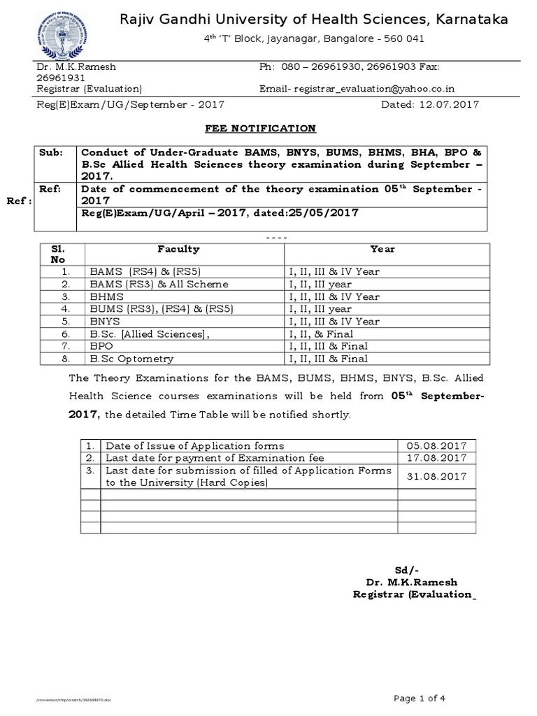 Fee Notification of Under-Graduate BAMS, BHMS, BNYS, BUMS, BHA, BPO & B ...