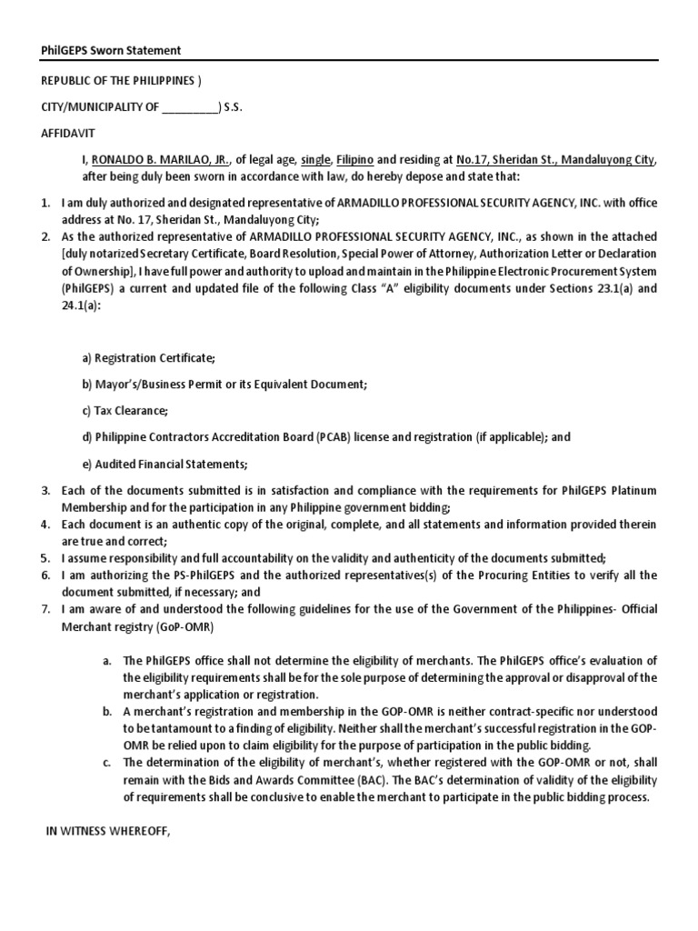PhilGEPS Sworn Statement | Notary Public | Justice