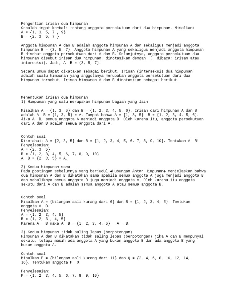 Pengertian dan Contoh Irisan Himpunan | PDF | Metode & Bahan Ajar