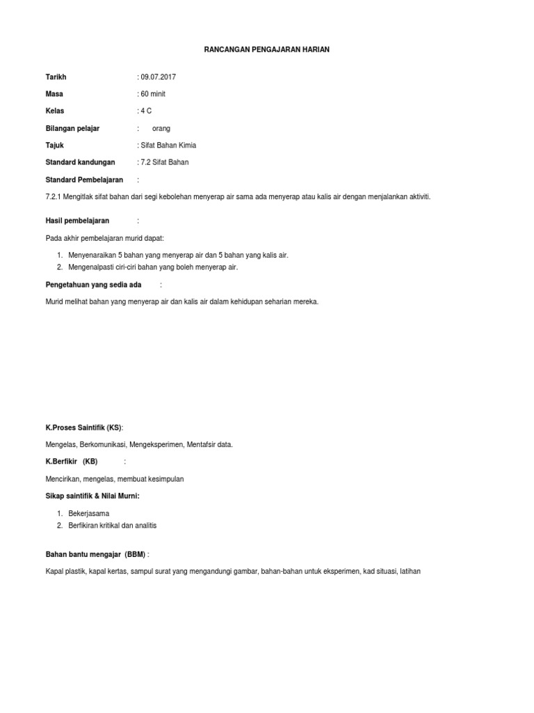 RPH Sains Tahun 4 | PDF