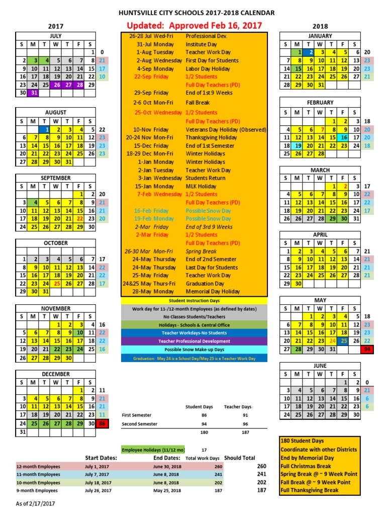 2017-18 Calendar | PDF | Academic Term | Observances