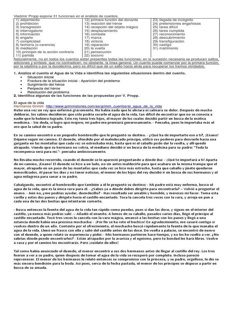 Guìa Analisis de Cuentos Vladimir Propp | PDF