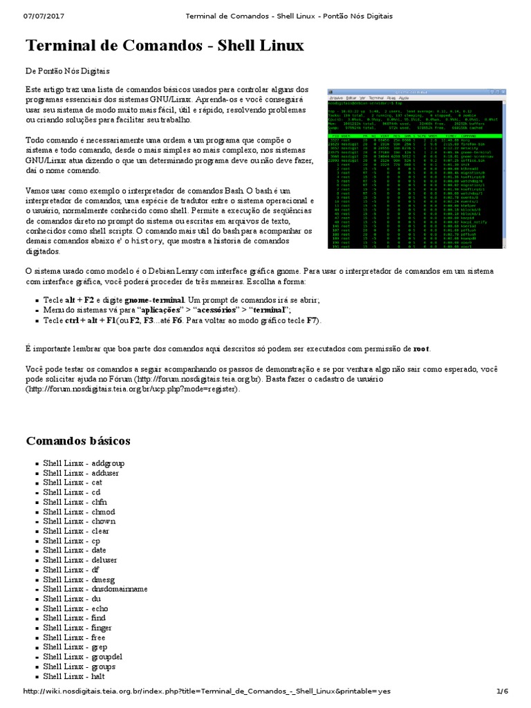 Terminal de Comandos - Shell Linux - Pontão Nós Digitais | PDF | Shell ...