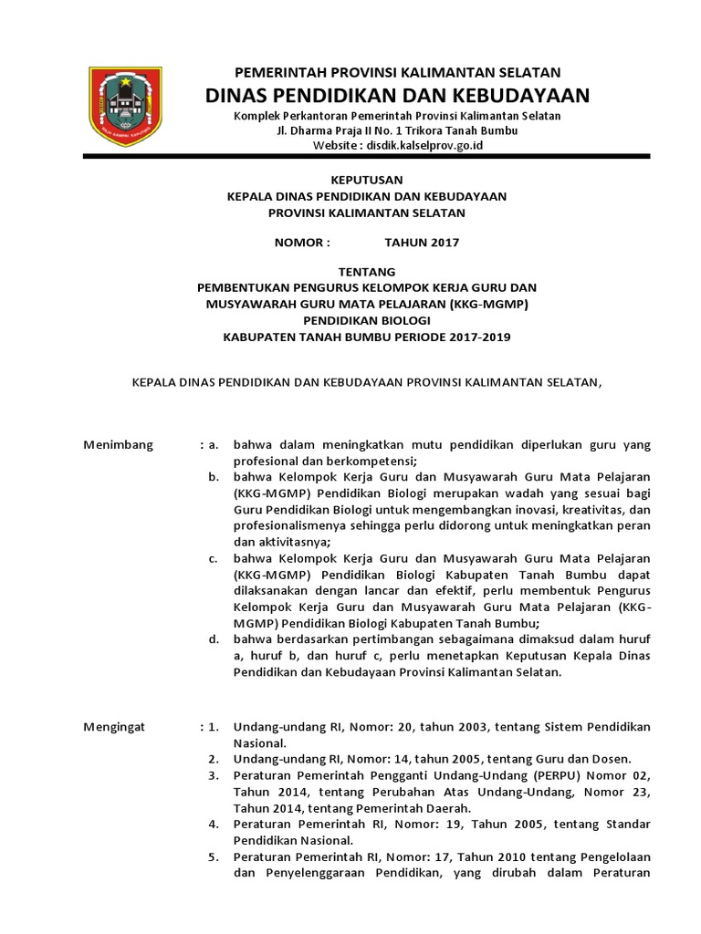 Pembentukan KKG-MGMP Biologi Tanah Bumbu 2017-2019 | PDF