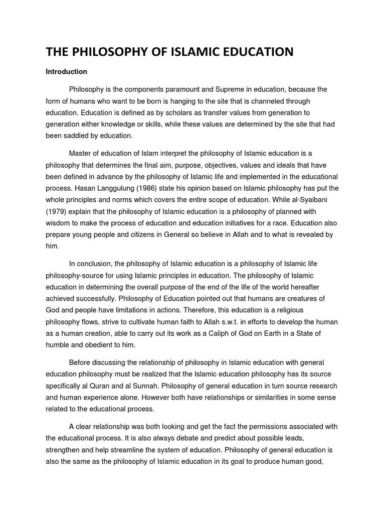 The Philosophy of Islamic Education | PDF | Quran | Islam