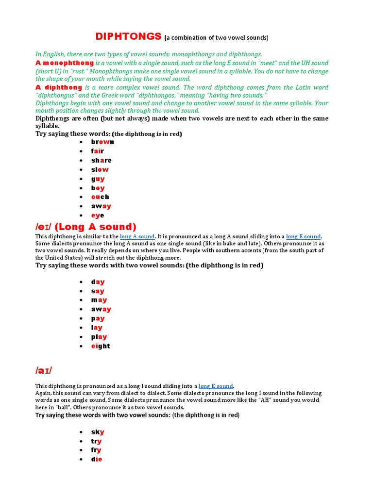 Diphthongs | PDF | Phonetics | Oral Communication
