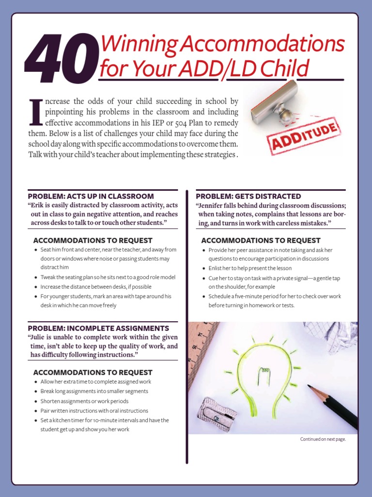 40 Accommodations For Adhd That Work | PDF | Homework | Classroom