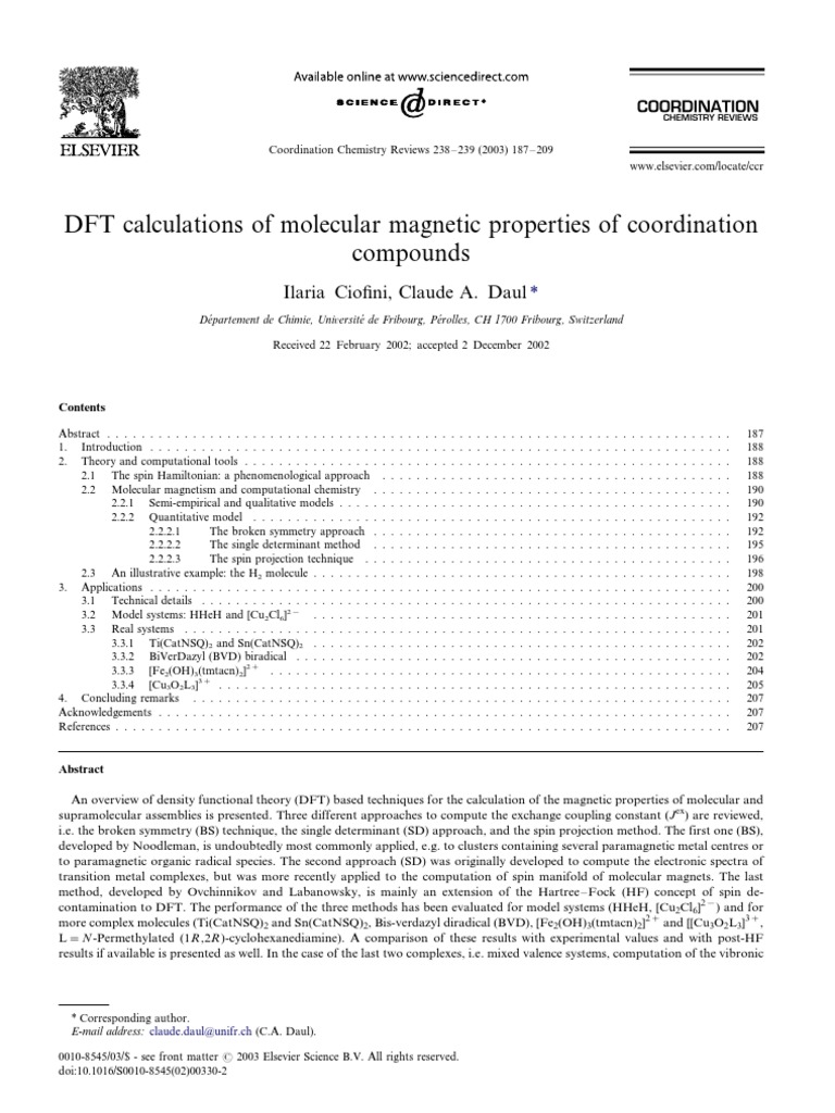 DFT Calculations of Molecular Magnetic Properties of Coordination Compounds | PDF | Density ...