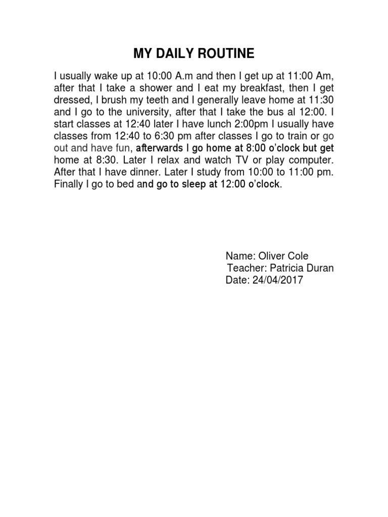 My Daily Routine: Go Out and Have Fun | PDF | Eating Behaviors Of ...