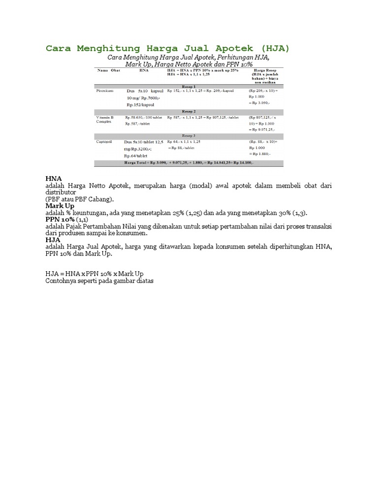 Cara Menghitung Harga Jual Apotek | PDF | Pengelolaan Keuangan & Uang